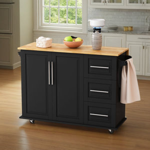 Latitude Run® 43"L Kitchen Island Solid Wood Desktop Drop Leaf Kitchen ...