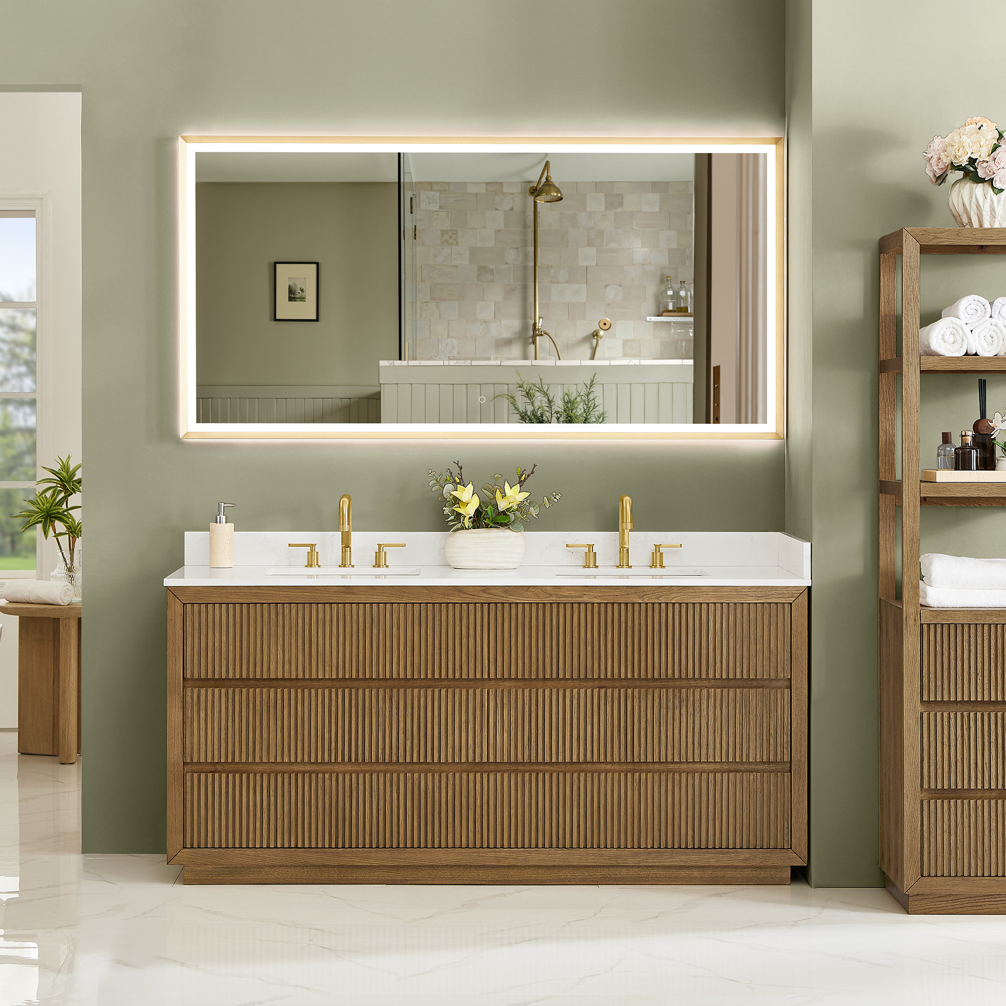 One Allium Way Navan 72" Double Bathroom Vanity in Weathered Brown with ...