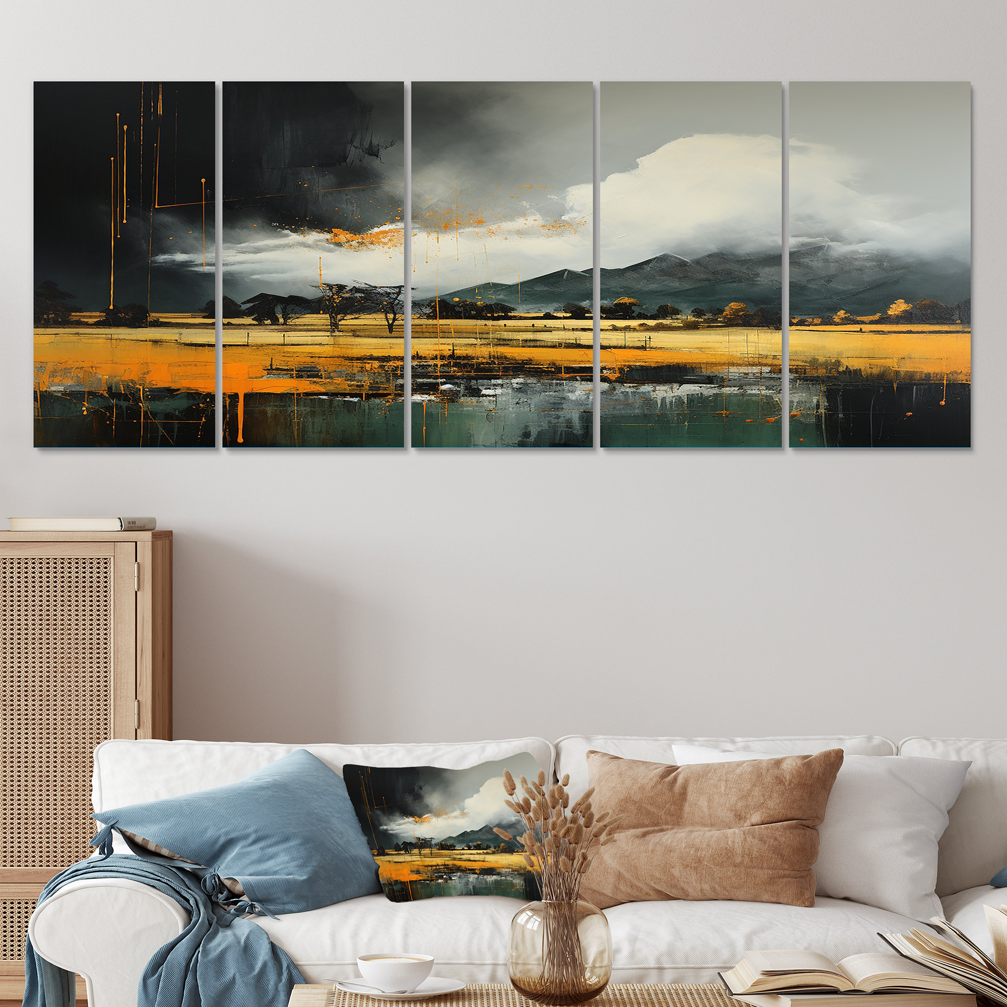 Millwood Pines Grey And Yellow Abstract Mountain Landsape II - Abstract ...