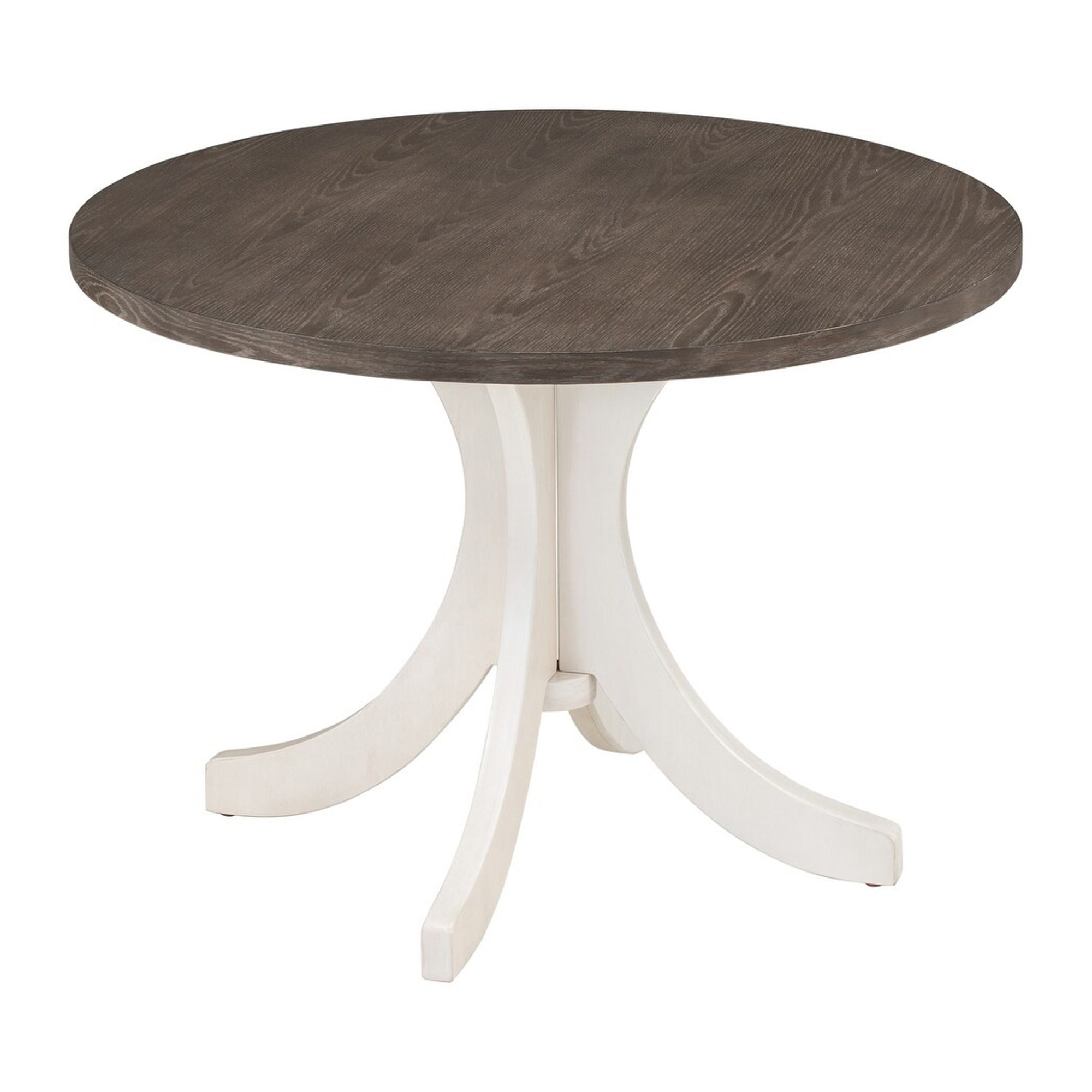 Benjara Aria Dining Table, 47 Inch Round Walnut Brown Top, White Flared ...