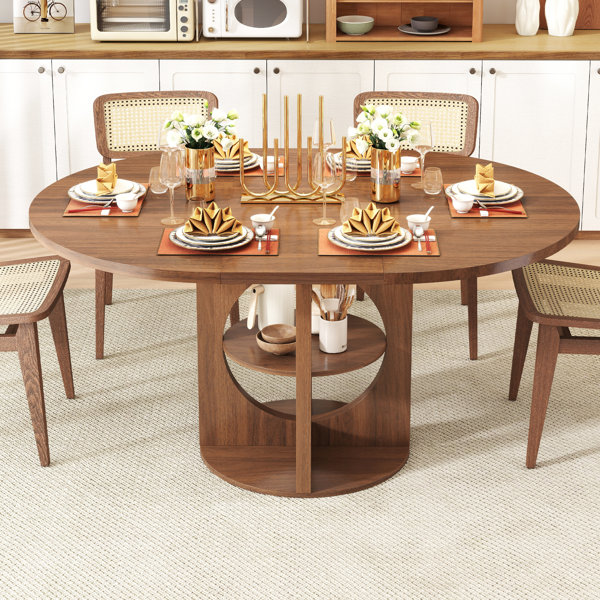 Latitude Run® Extendable Round Dining Table For 4-6, Oval Dinner ...