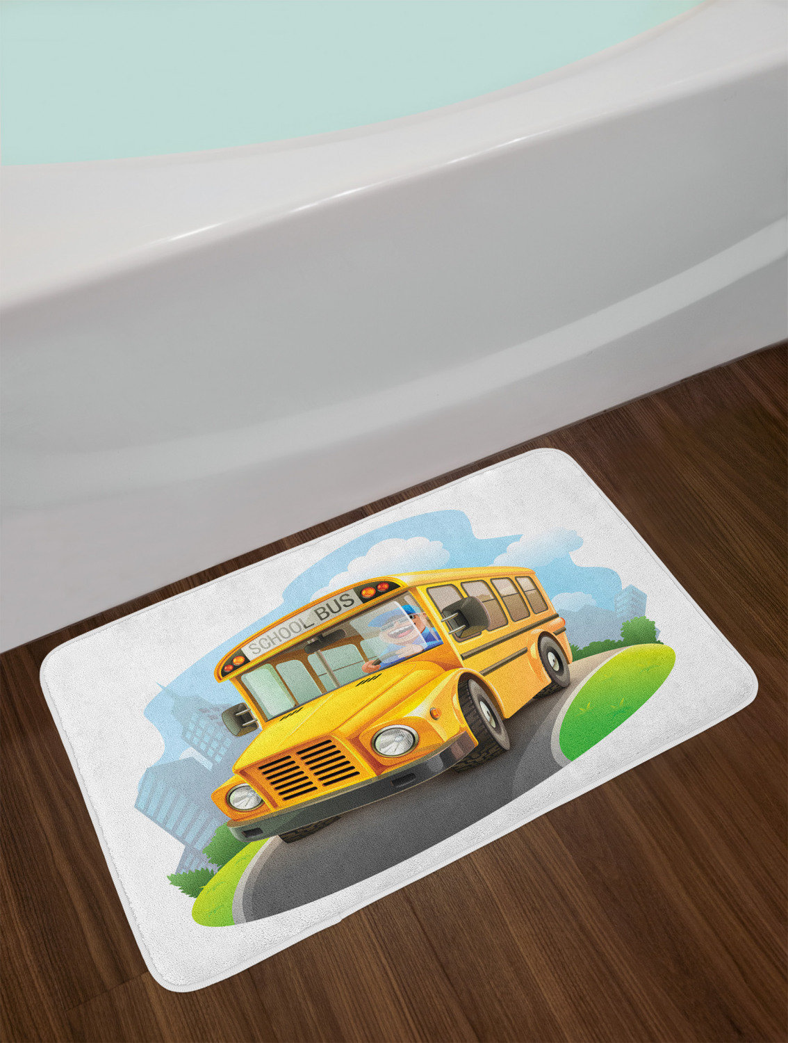 East Urban Home School Bus Bath Rug | Wayfair