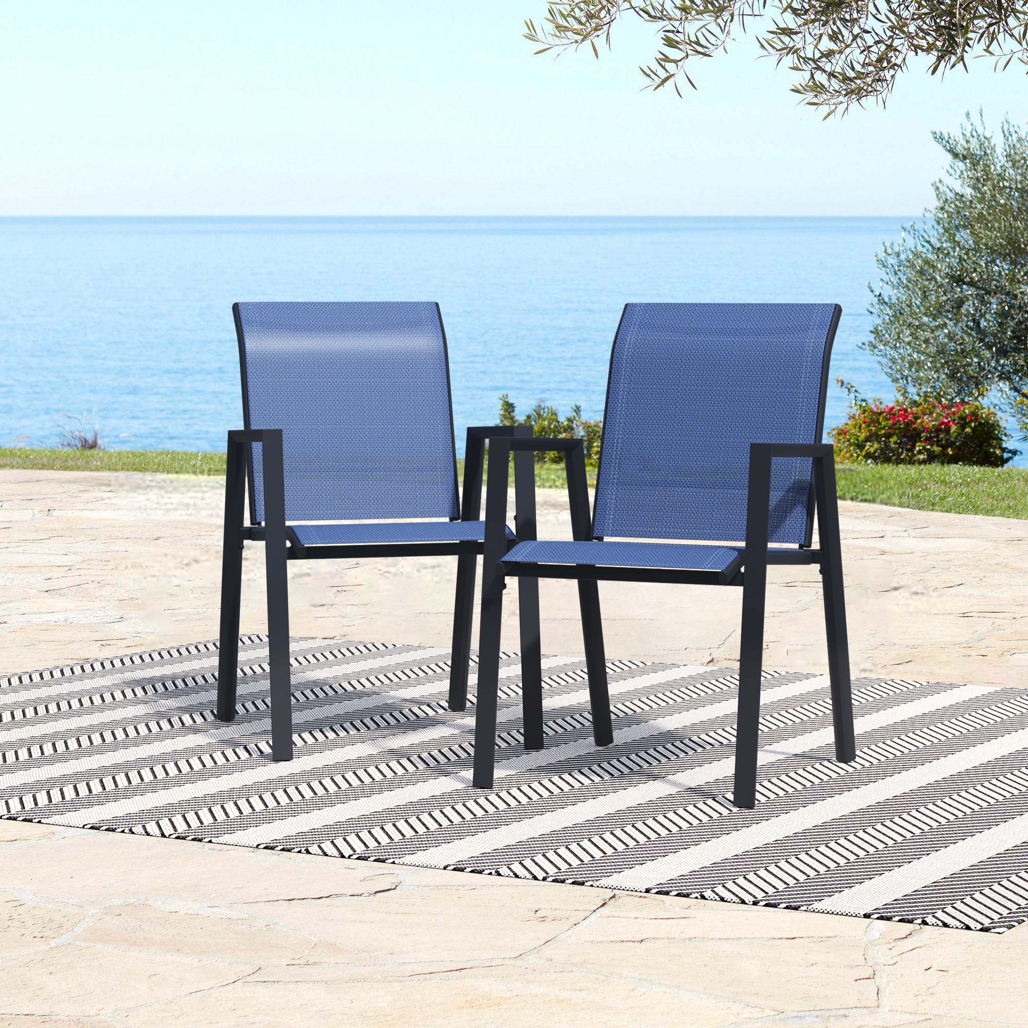 Ebern Designs Alanca Outdoor Sling Dining Chairs, Patio Stacking ...