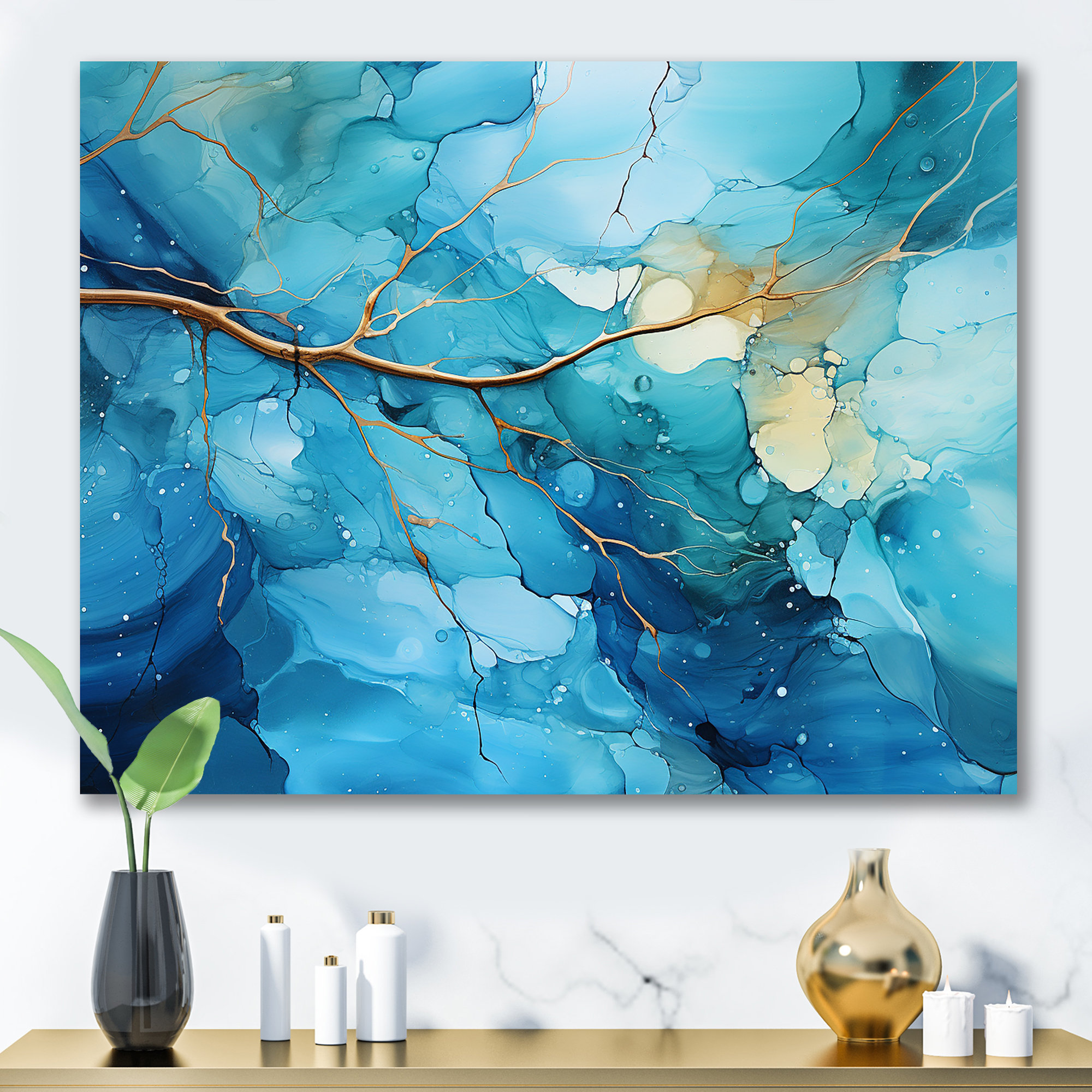 Winston Porter Blue And White Cool Water Drip II - Abstract Collages ...