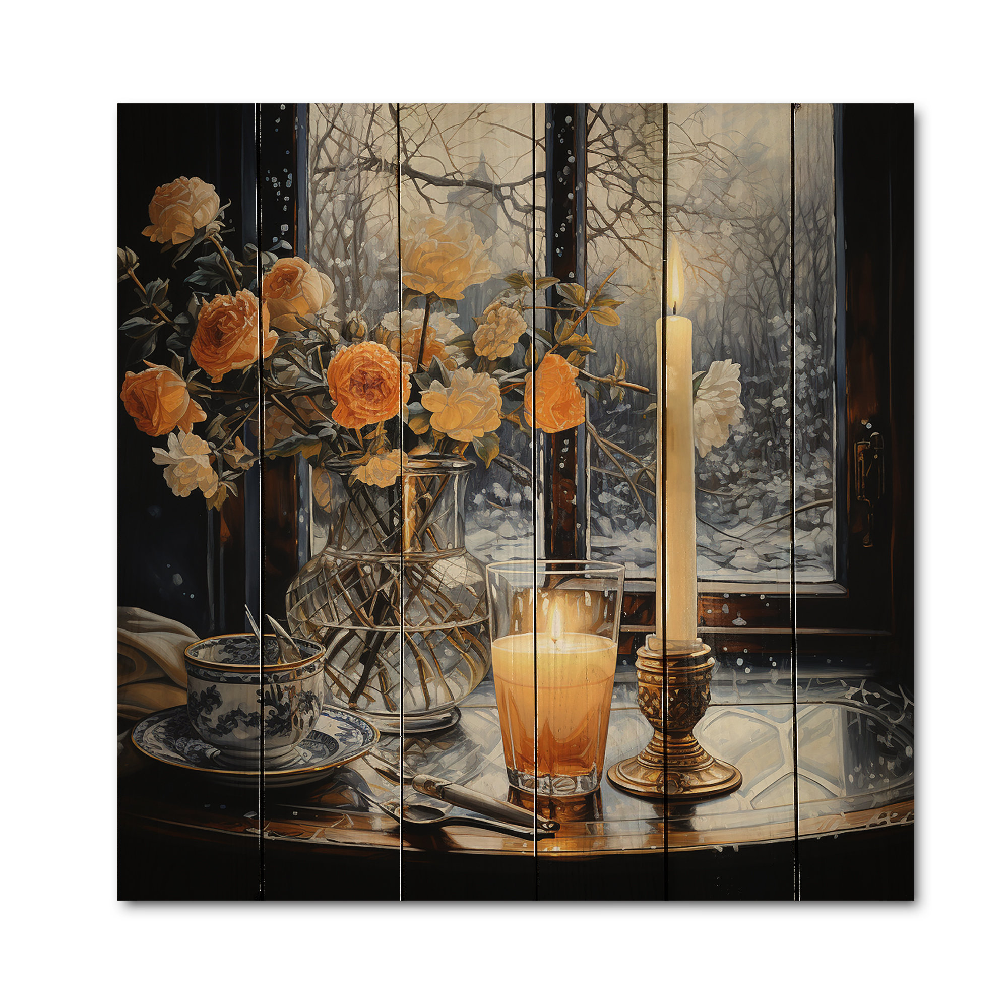 Lark Manor™ Winter Frosty Still Life Pointillism I on Wood Print | Wayfair
