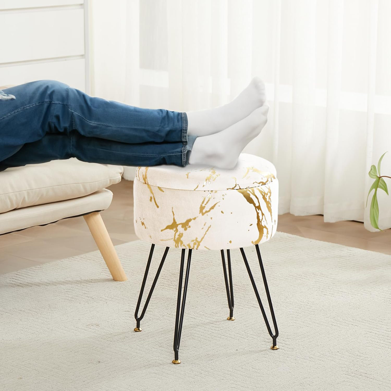 Mercer41 Velvet Vanity Stool, Ottoman Make Up Stool With Large Storage ...