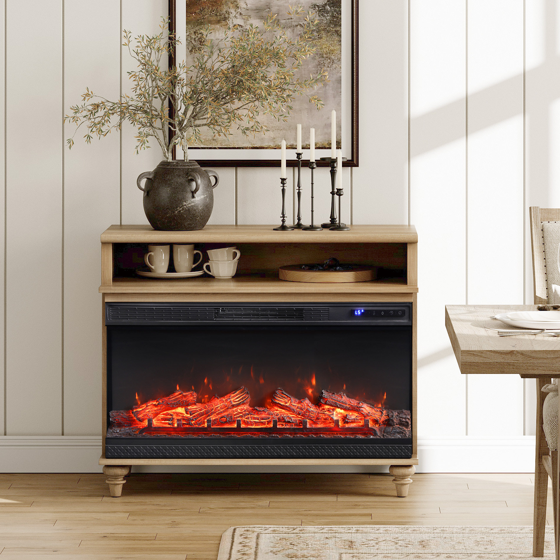 Ebern Designs Sideboard Cabinet With Storage Shelf, Vintage Wood Grain ...