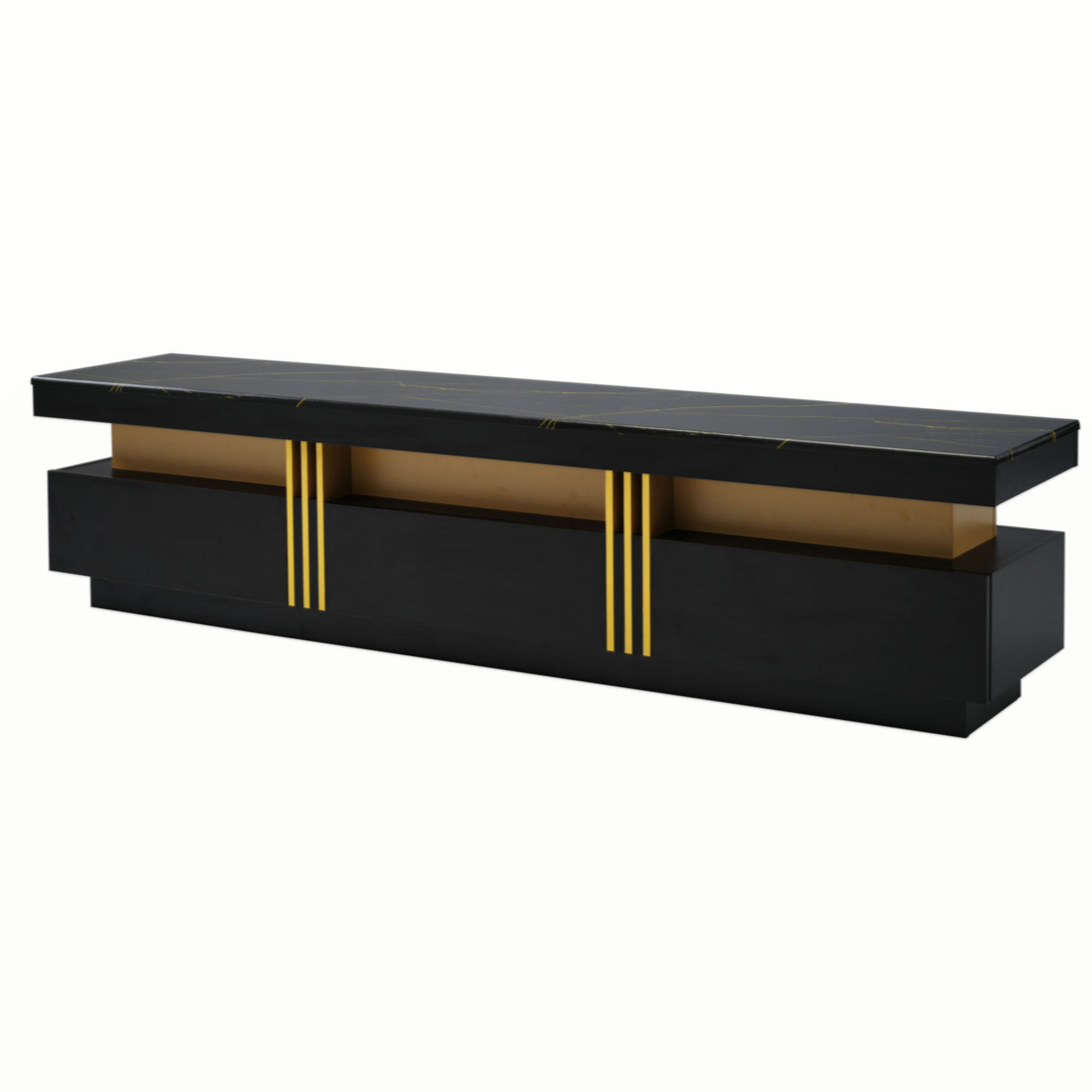 Mercer41 Luxury TV Stand With High Gloss Faux Marble Top For Tvs Up To ...