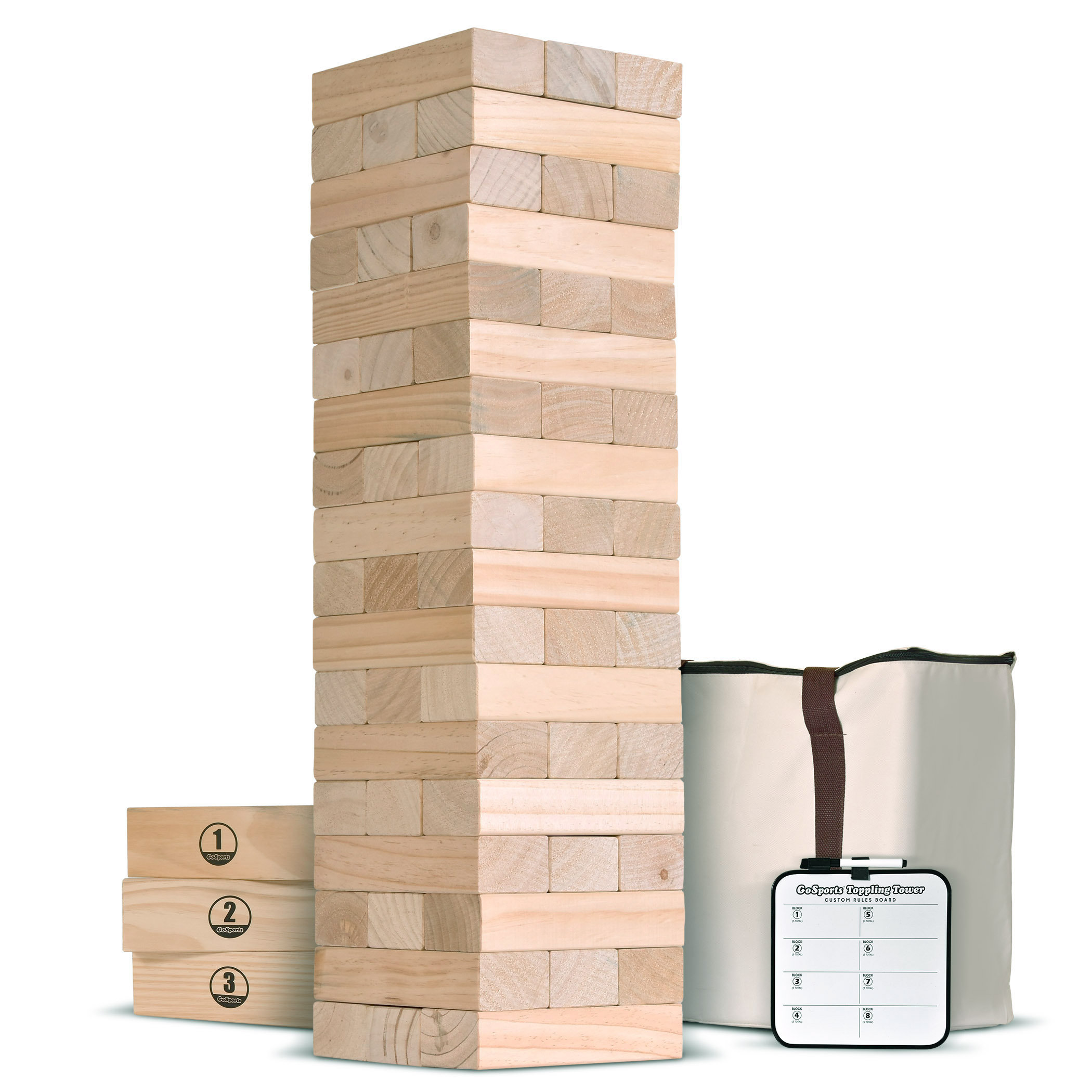 GoSports Toppling Tower - Giant Wooden Stacking Game - Stacks Up to 5 ...