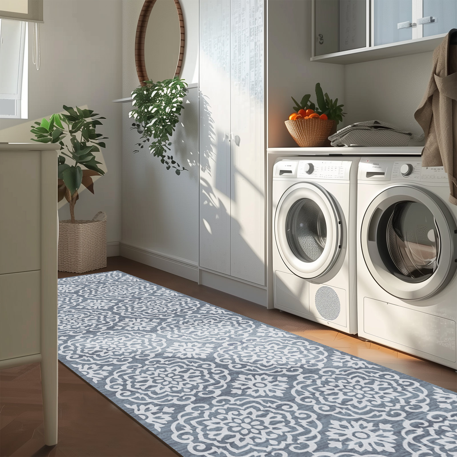 Dakota Fields Blue & White Floral Runner Rug Bohemian Inspired Classic ...