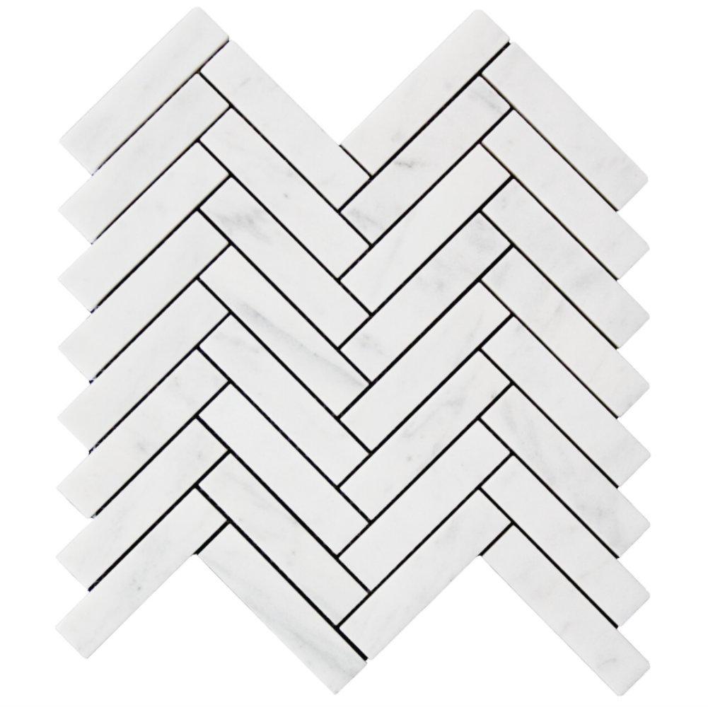 Belluno Designs Bianco Carrara 1" x 4" Marble Herringbone Polished ...