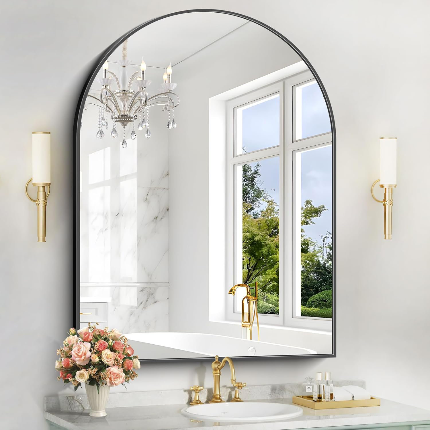 Ebern Designs Malesha Modern Arch Metal Wall Mirror for Bathroom Vanity ...