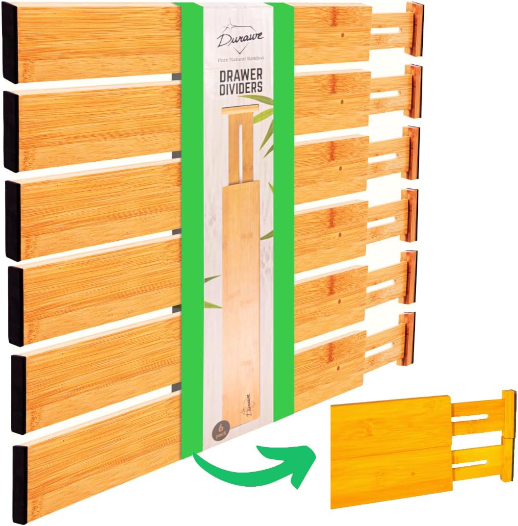 Toledo Bath & Kitchen Bamboo Drawer Dividers Organizers 6-Pack (12"-17 ...