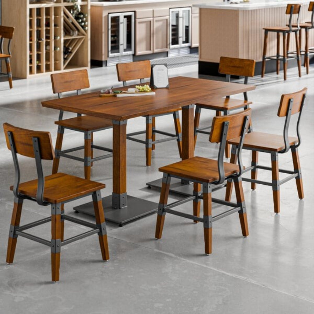 17 Stories Lancaster Table & Seating Industrial Rustic Walnut Solid ...