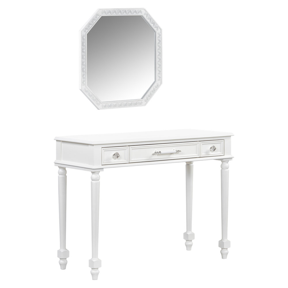 Canora Grey Retro Makeup Desk with Large Mirror, 3-Drawer Dressing ...