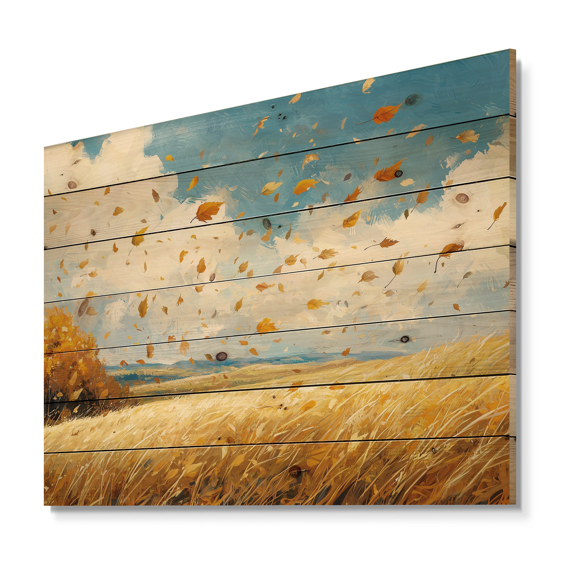 Ophelia & Co. Blue Windy Prairie Leaves - Leaves Wood Wall Decor - On ...
