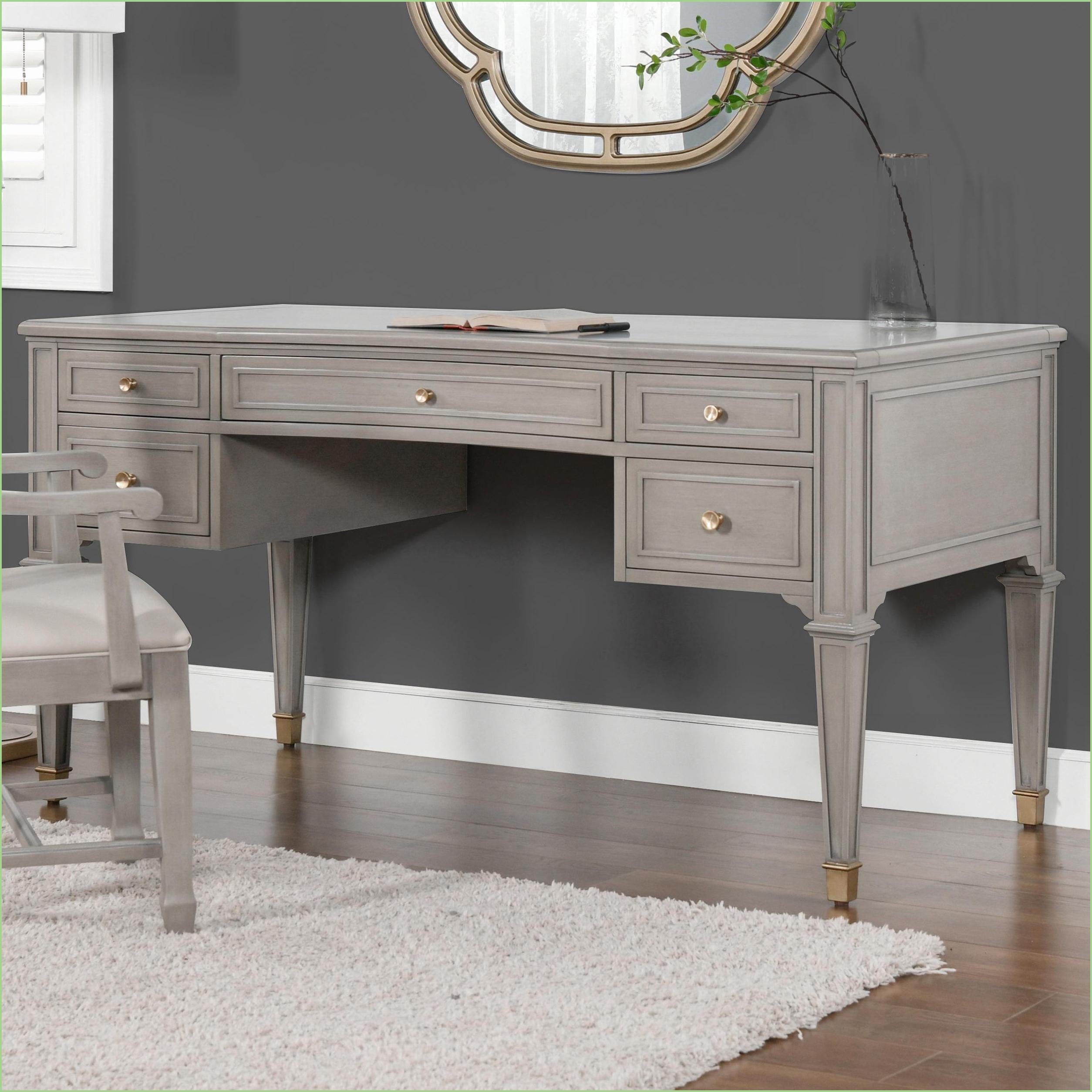 Inbox Zero Desks: 5-Drawer Executive Desk with Satin-Gold Accents, Gray ...