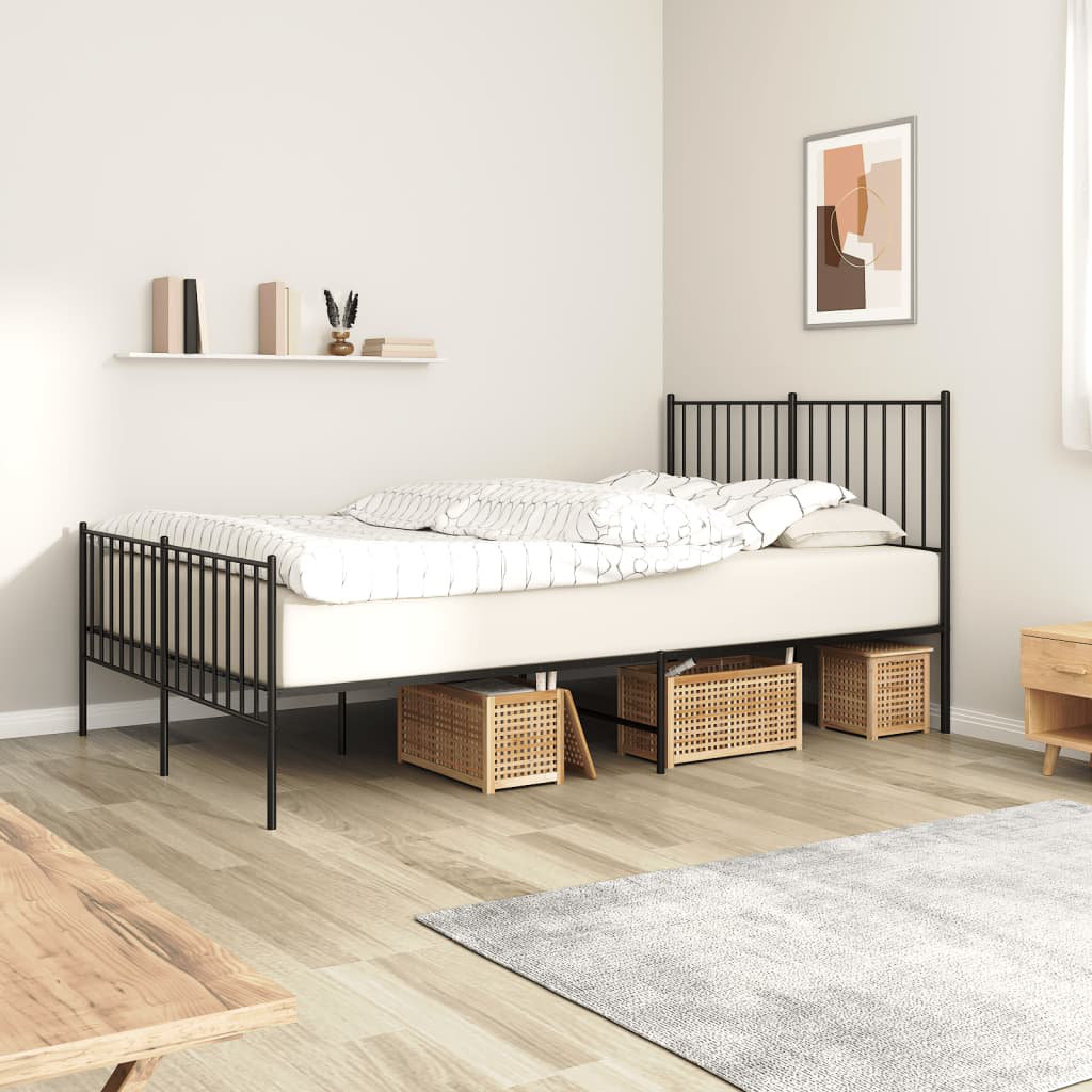 Ebern Designs Bed Frame Black Powder-Coated Steel Small Double Bed ...