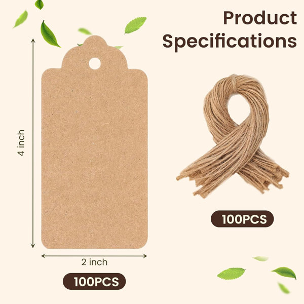 Amid Crafts 100pcs Gift Tags with String Attached, 2 x 4 inch Kraft ...
