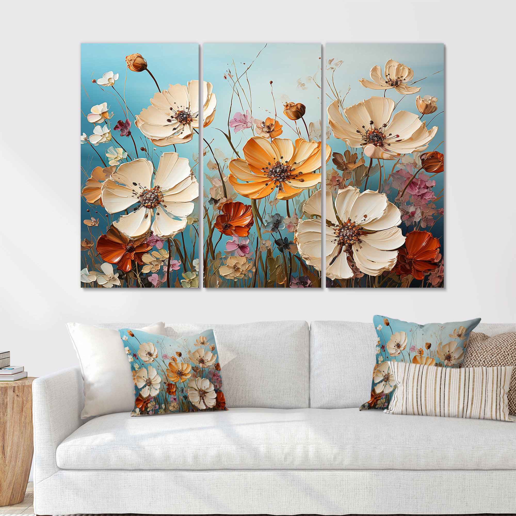 Red Barrel Studio® Beige And Blue Seasonal Flowers Field I - Flower ...