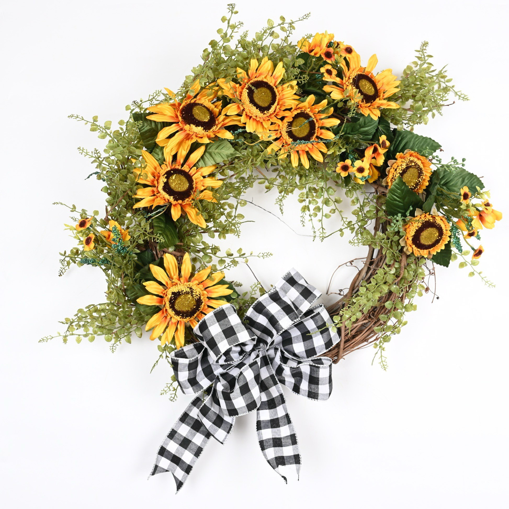 Primrue 24" Artificial Spring Summer Mini Eucalyptus Sunflower Front ...