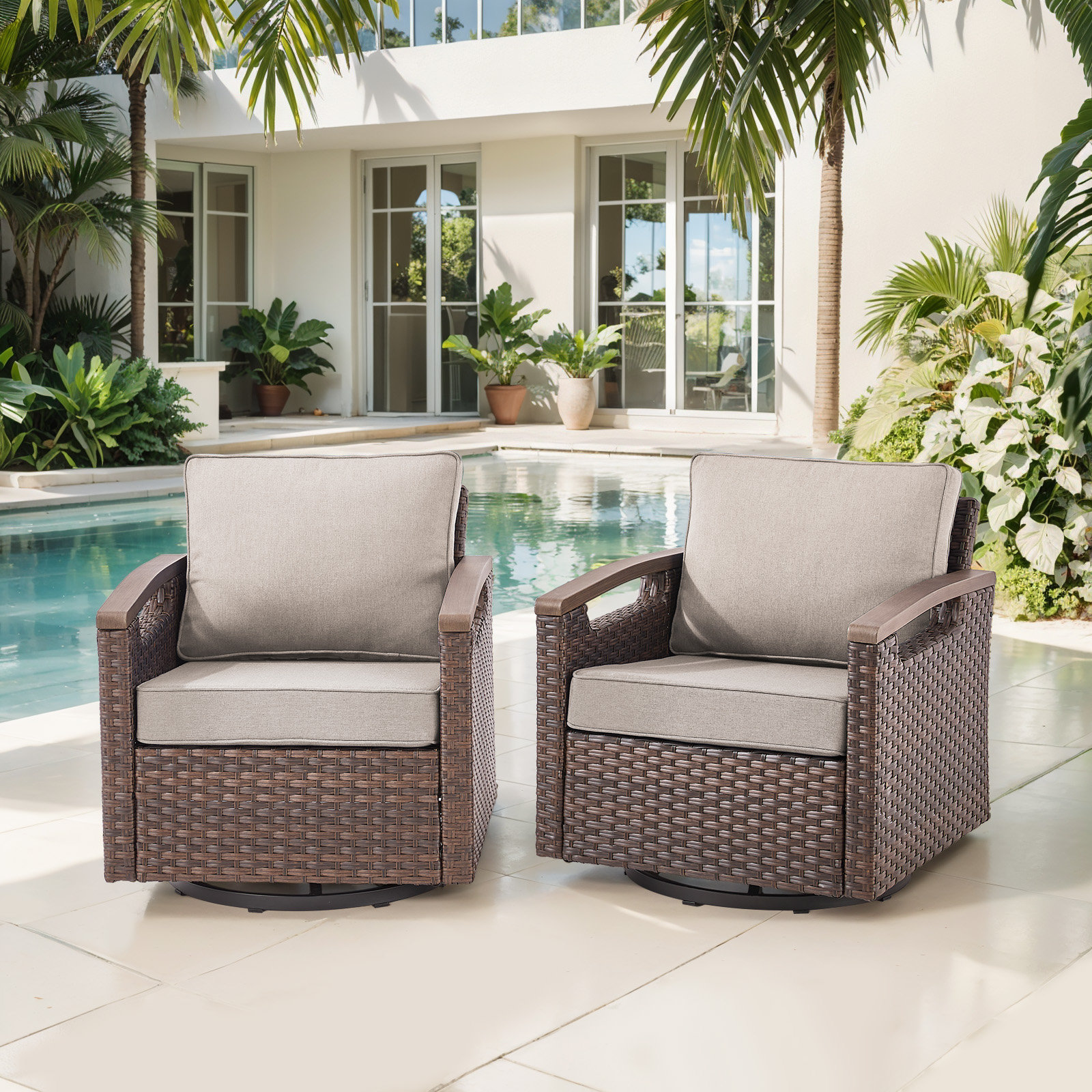 Red Barrel Studio® Patio Swivel Rocker Patio Chairs Of 2 With Water ...
