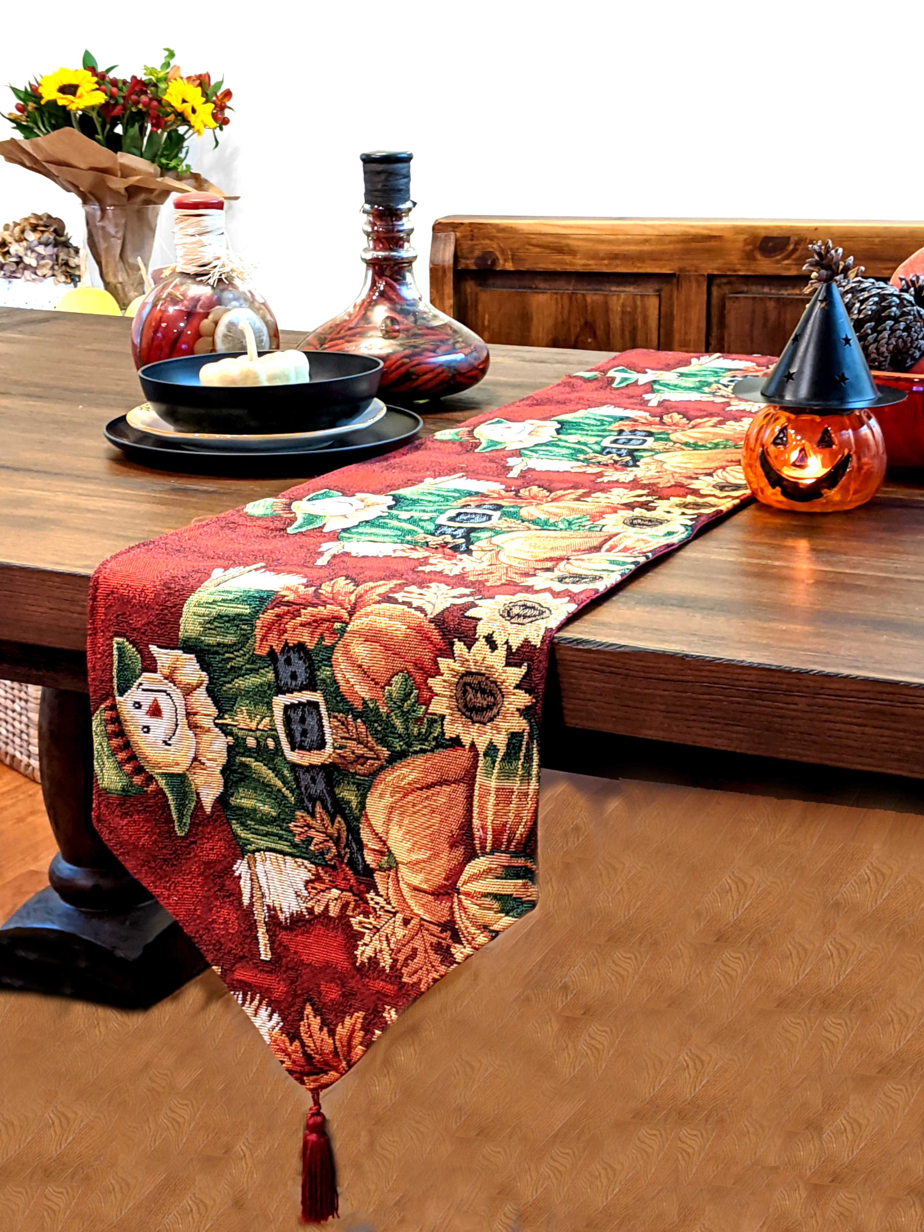 August Grove® Ulises Pumpkin Patch Scarecrow Woven Tapestry Table ...