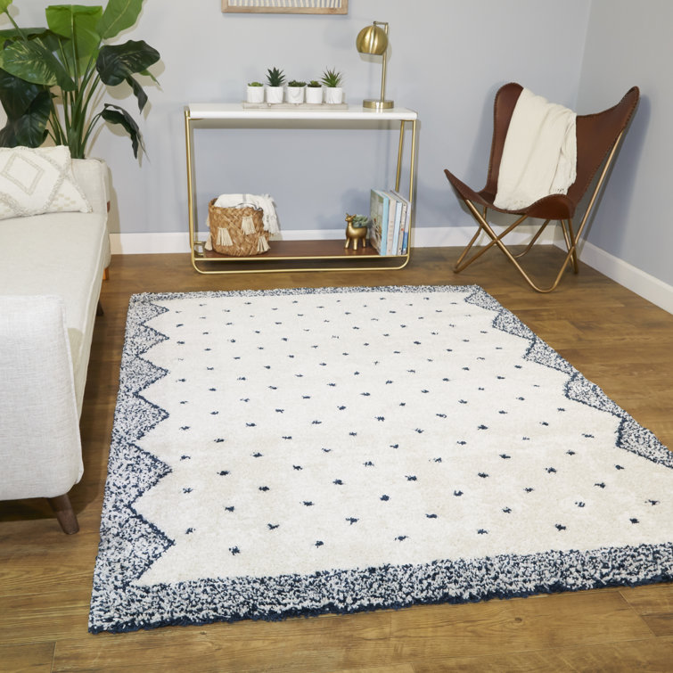Ebern Designs Kjellfrid Polka Dots Border Shag Area Rug & Reviews | Wayfair