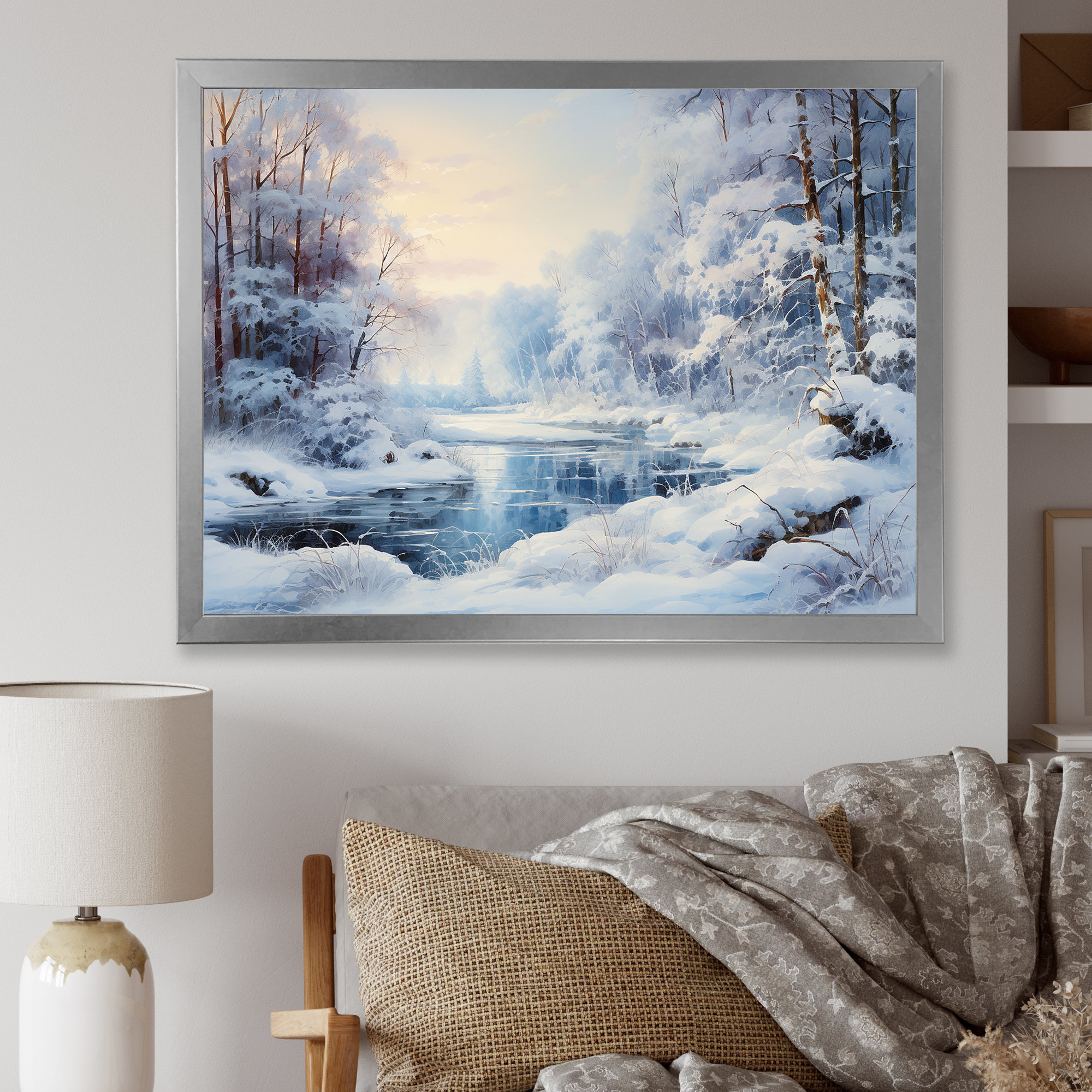 Millwood Pines Winter River window view II - Winter Landscape Large ...