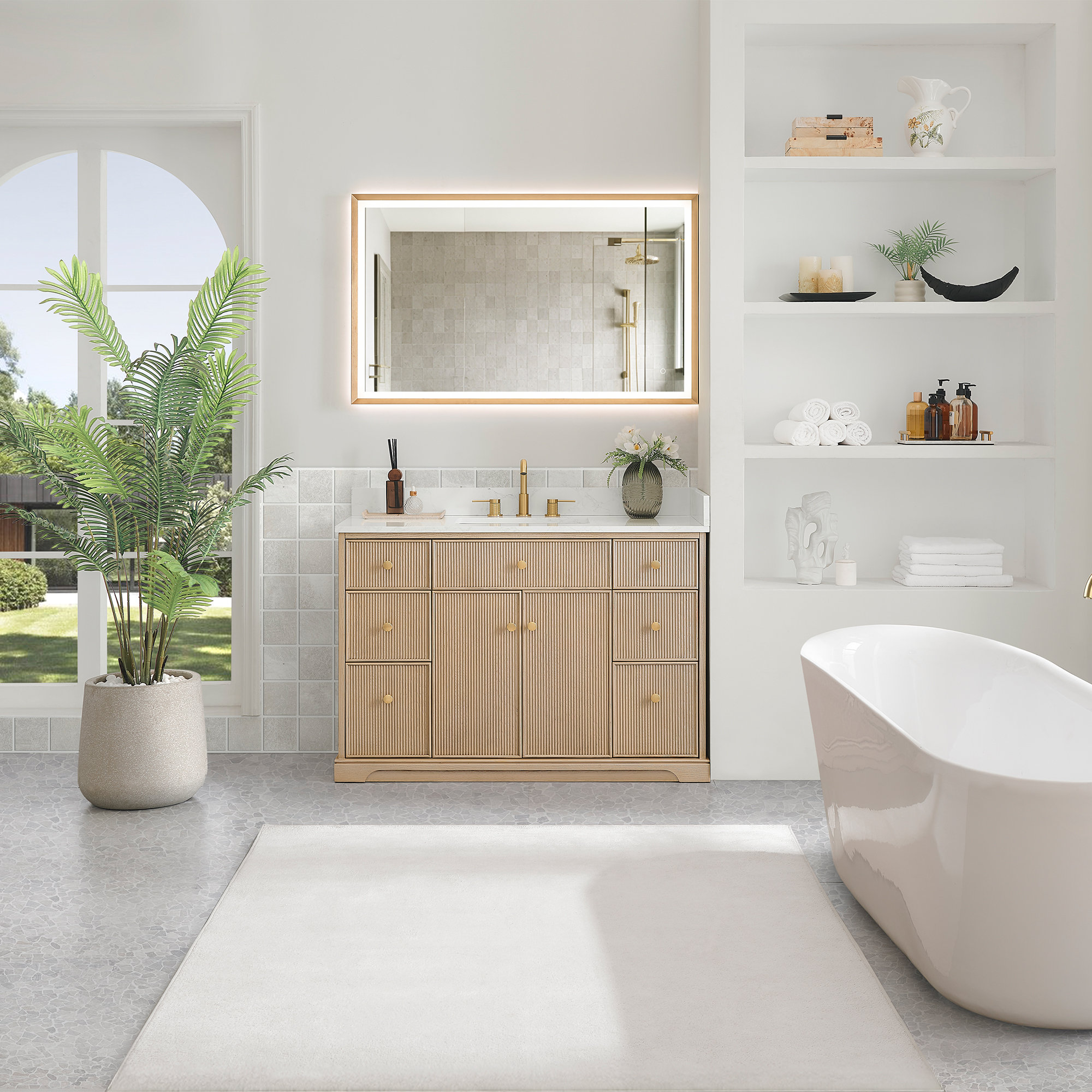 Lark Manor Noe 48" Single Bathroom Vanity in Natural Oak with Grain ...