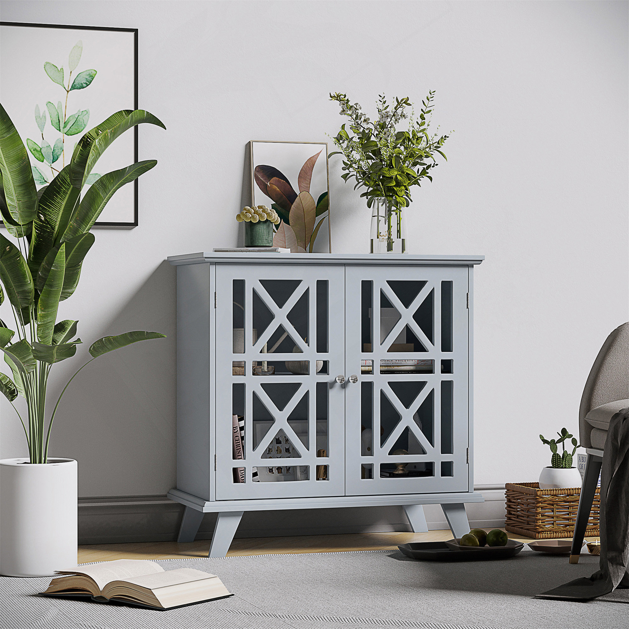 Ebern Designs Stylish Sideboard Buffet Cabinet With Double Fretwork ...