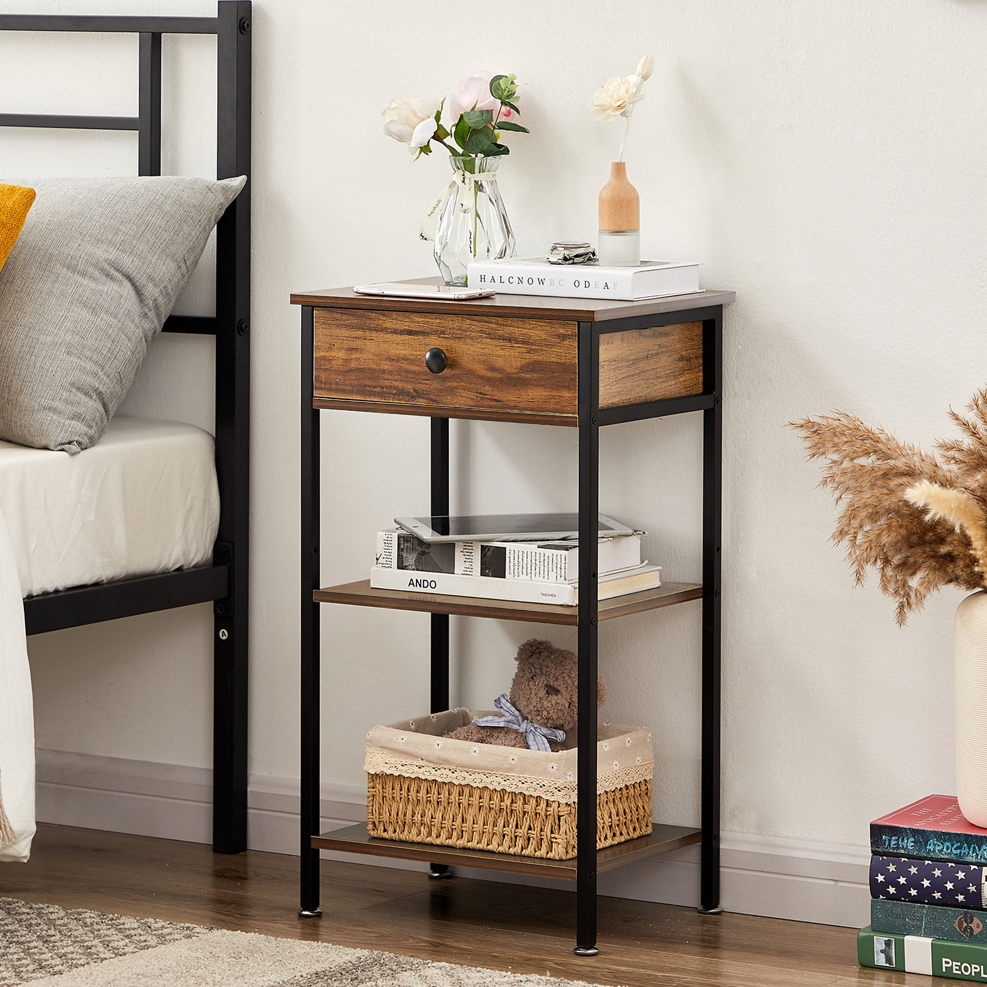 17 Stories Modern End Side Tables,Tall Nightstands With Storage Shelf ...