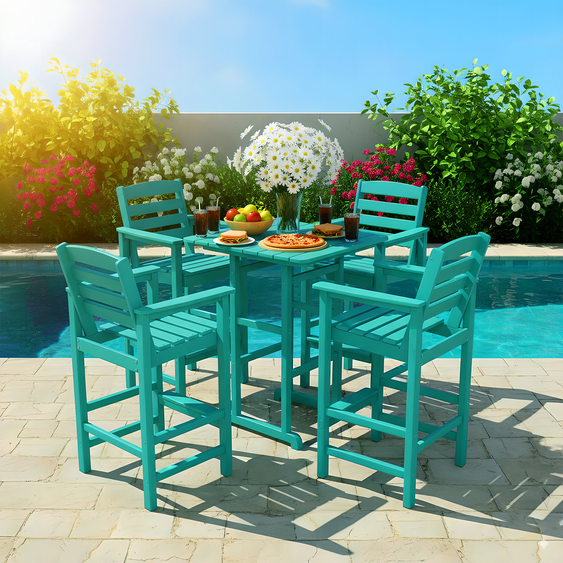 One Allium Way 5 Pieces Outdoor Patio Bar Set, Oversize Tall Adirondack ...