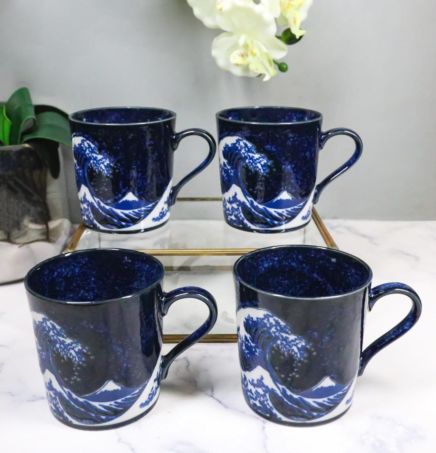 Red Barrel Studio Pack Of 4 Made In Japan Navy Blue Japanese Hokusai ...