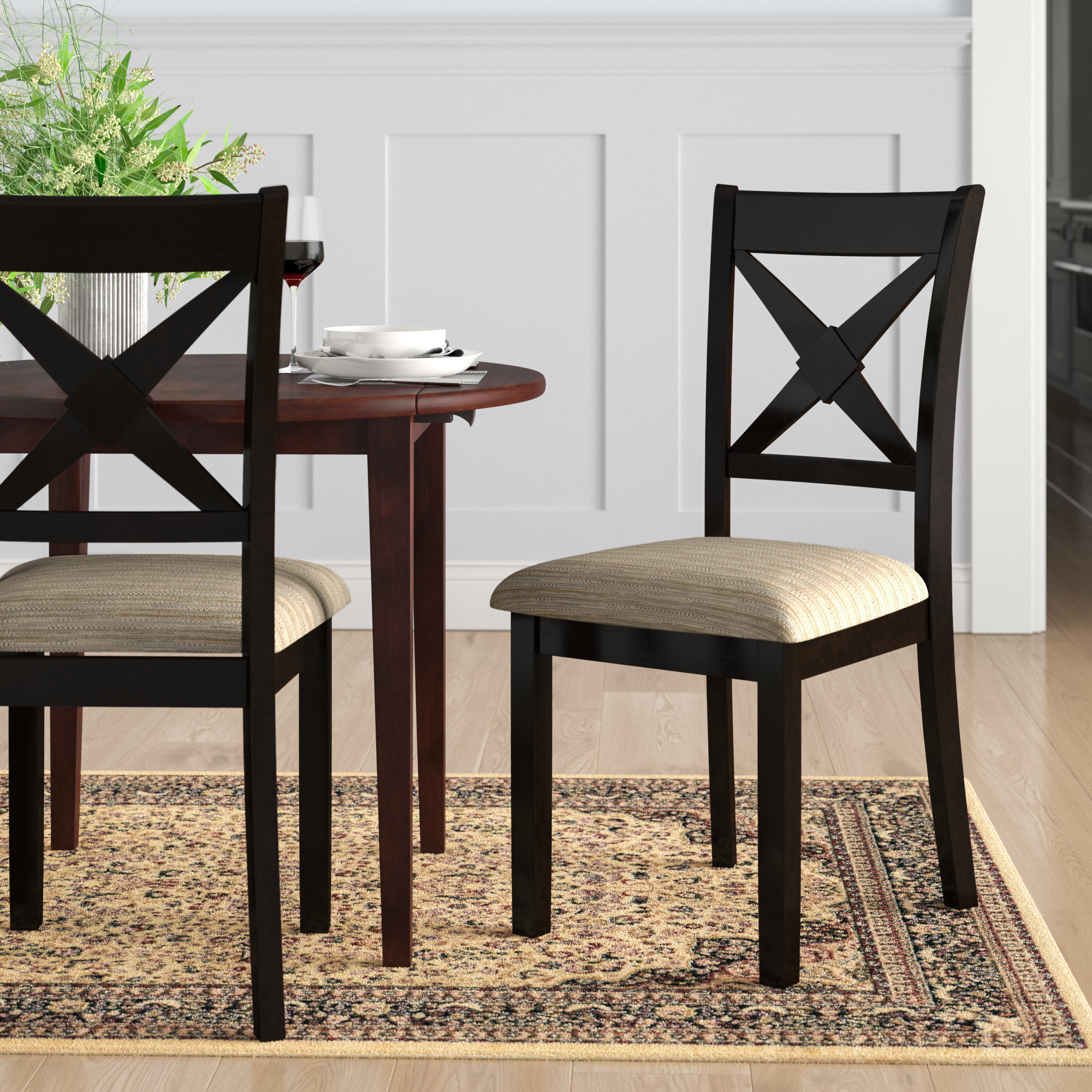 The Twillery Co. Bardwell Cross Back Side Chair in Dark Oak/Beige ...