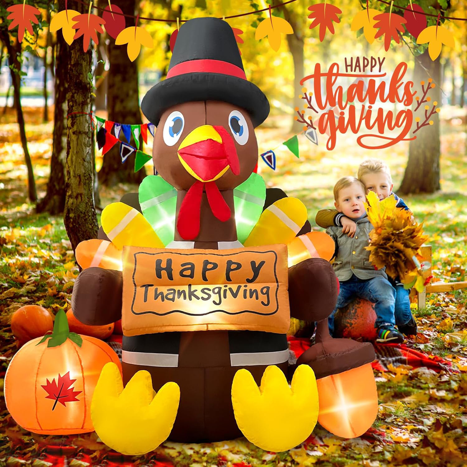 The Holiday Aisle® 6FT Thanksgiving Inflatables Turkey Blow Up With ...