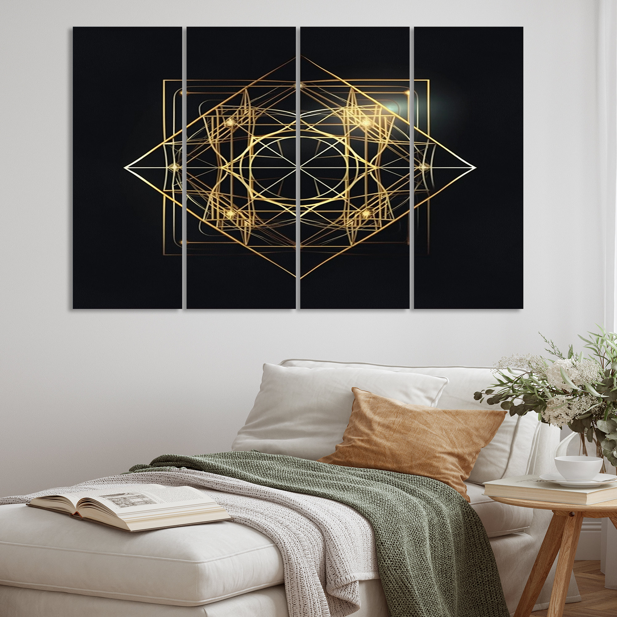 Mercer41 Gold Sacred Geometry Visions On Black V On Canvas 4 Pieces Set ...