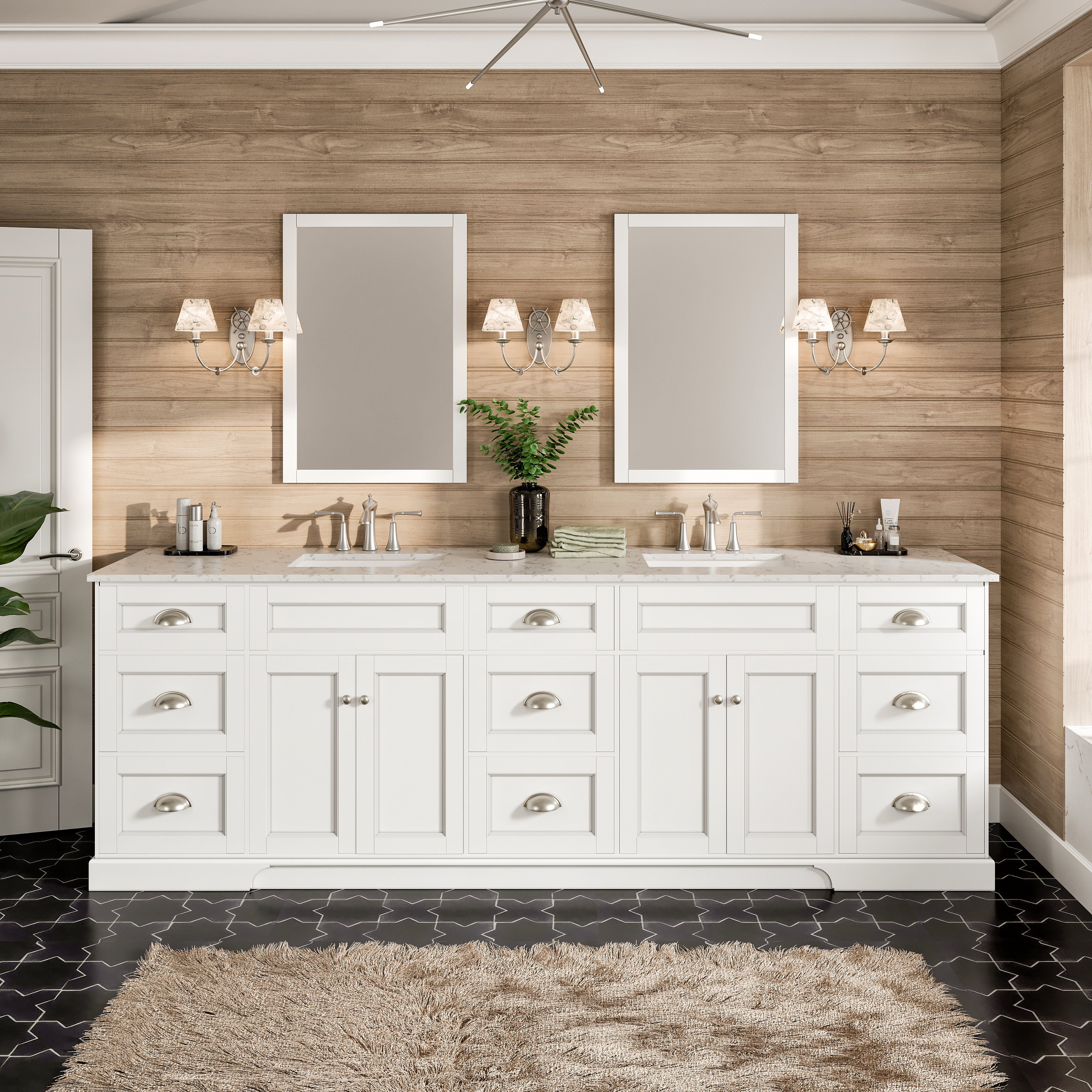 Red Barrel Studio® Epic 100 In. White Double Sink Bath Vanity With ...