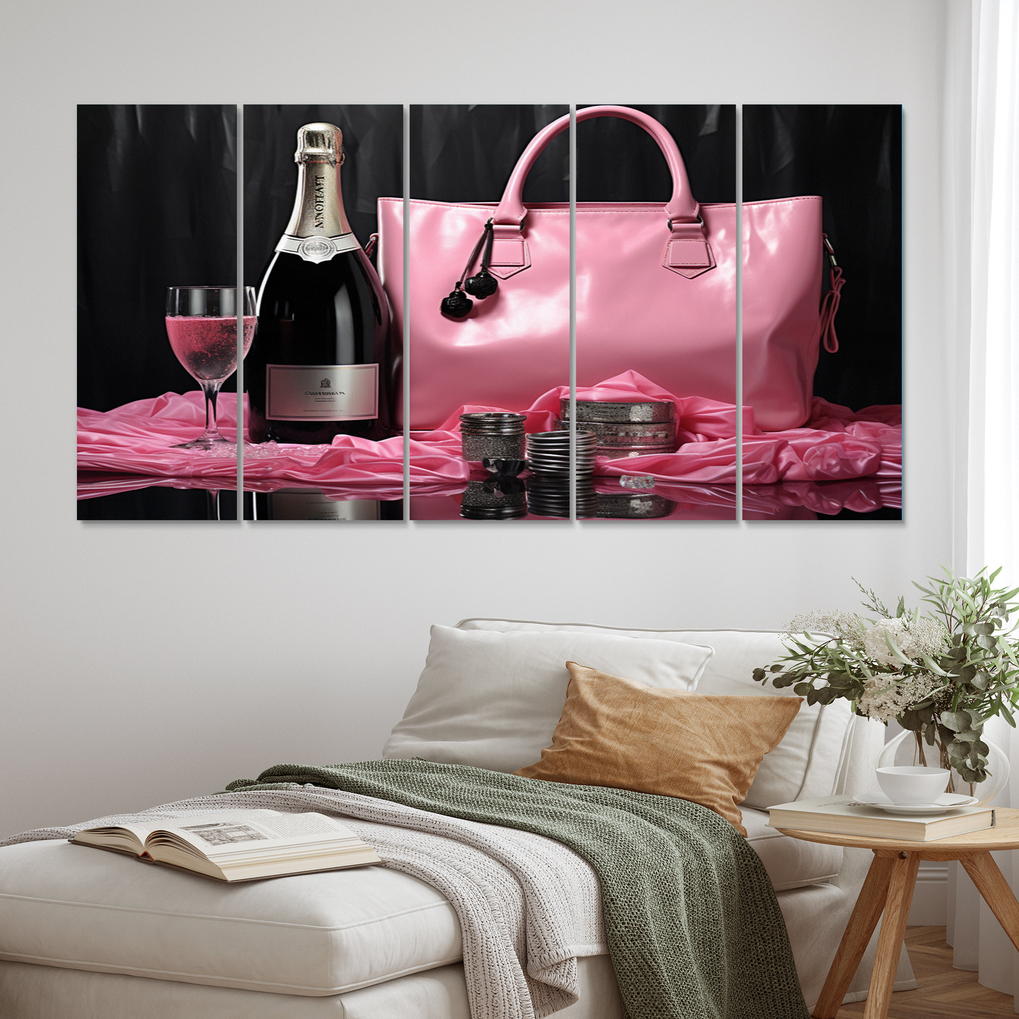 Design Art Pink Fashion Bag & Champagne I - Fashion Metal Wall Art Prints Set | Wayfair