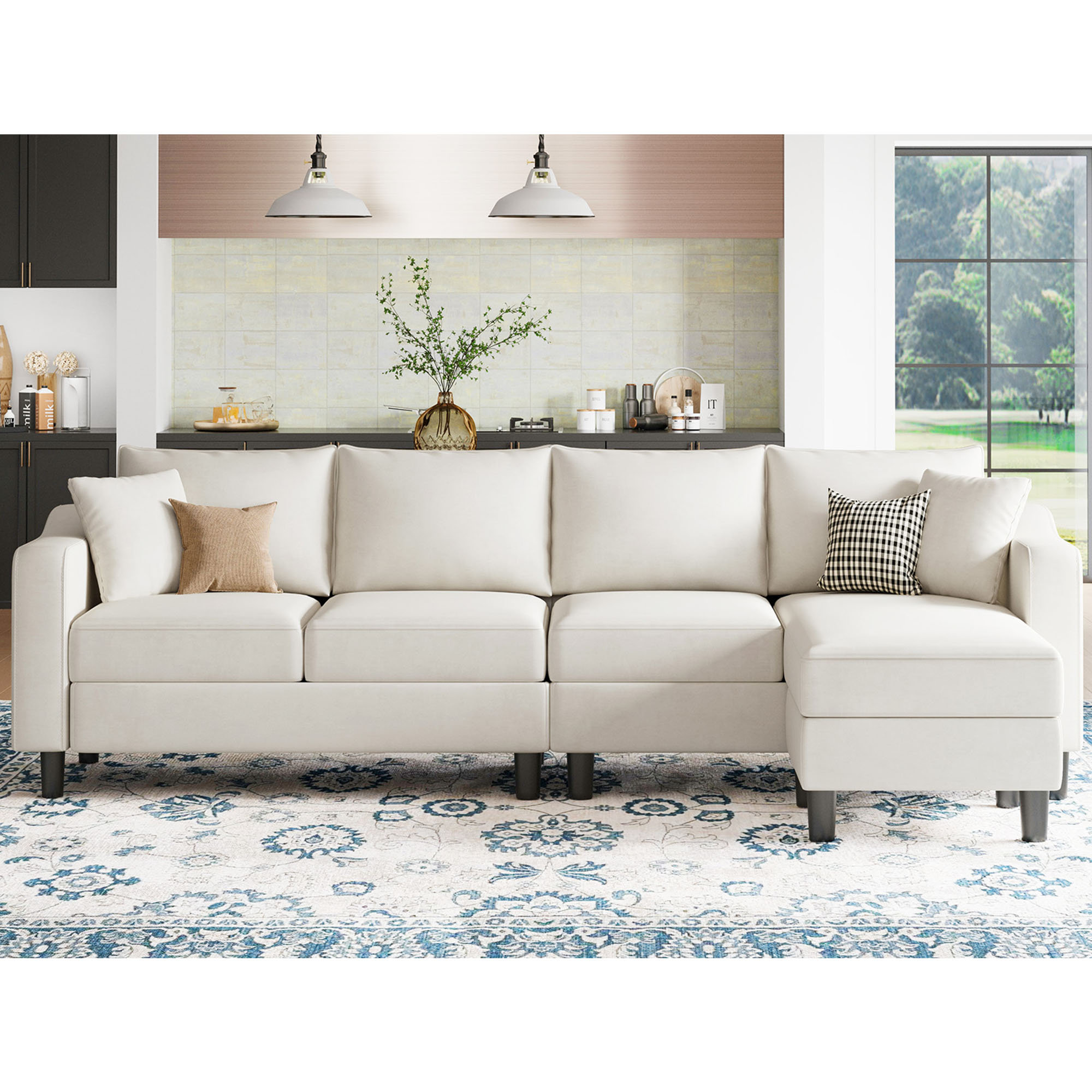 Mercer41 Varsh 102.3'' Convertible Sectional Sofa Velvet L Shaped Couch ...