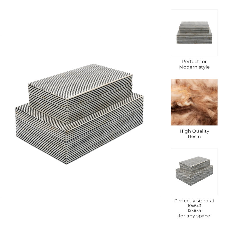 Joss & Main Set of 2 Pinstripe Storage Boxes 10" & 12", White and Gray ...