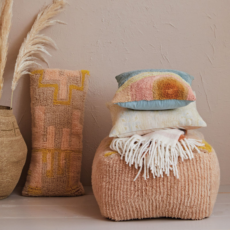 Latitude Run® Woven New Zealand Wool Shag Pouf with Design | Wayfair