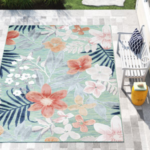 Beachcrest Home™ Stoneham Floral Green / Rust Indoor / Outdoor Area Rug ...