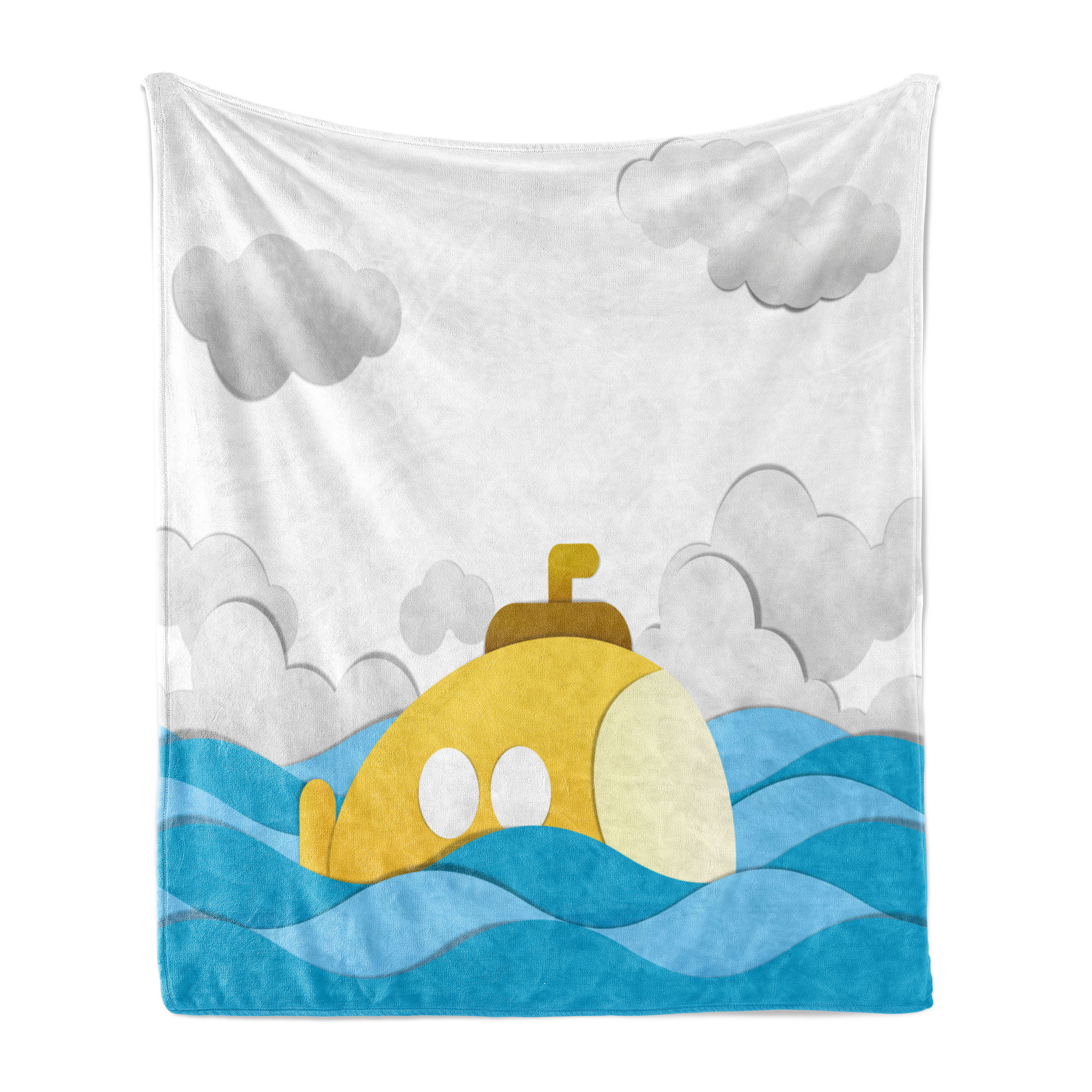 Ambesonne Yellow Submarine Fleece Throw Blanket Wavy Sea Sky Mustard ...