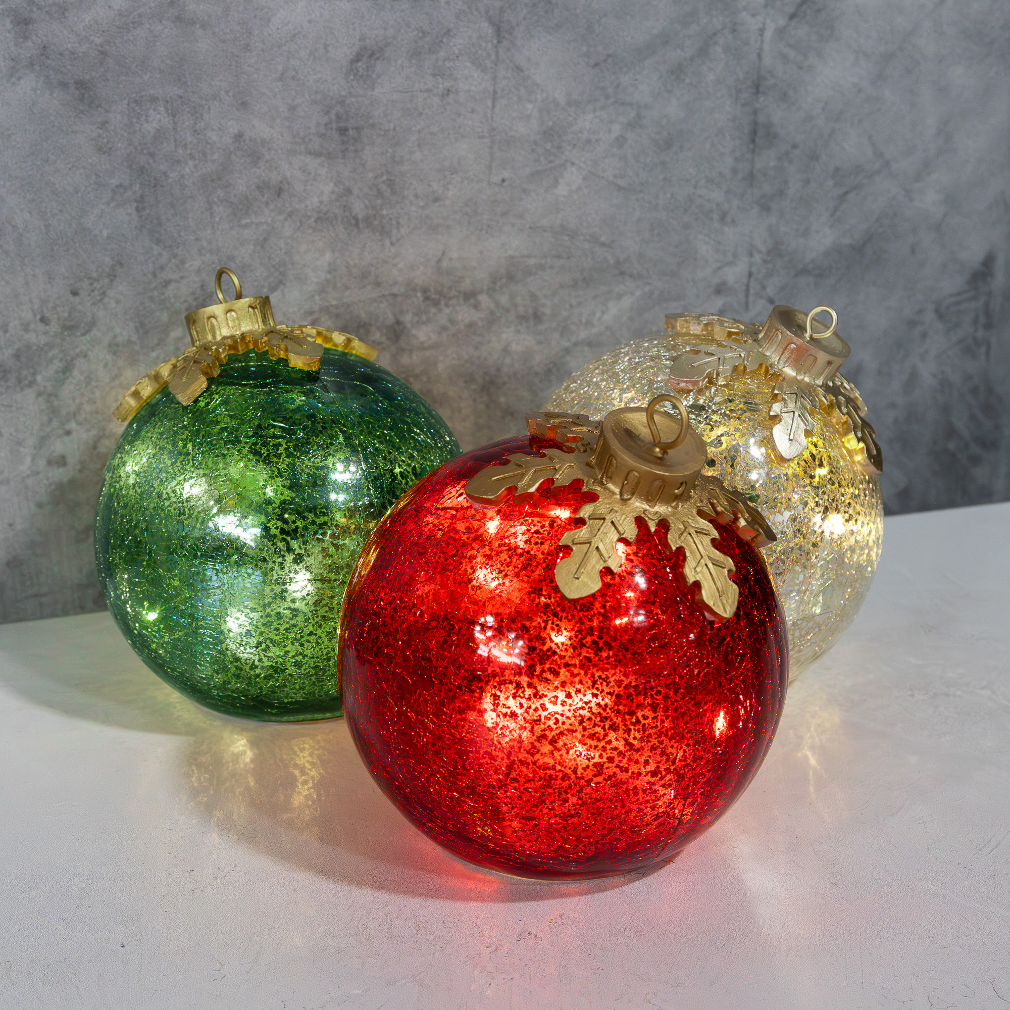 The Holiday Aisle® Battery Operated Glass Tabletop Christmas Ornaments ...