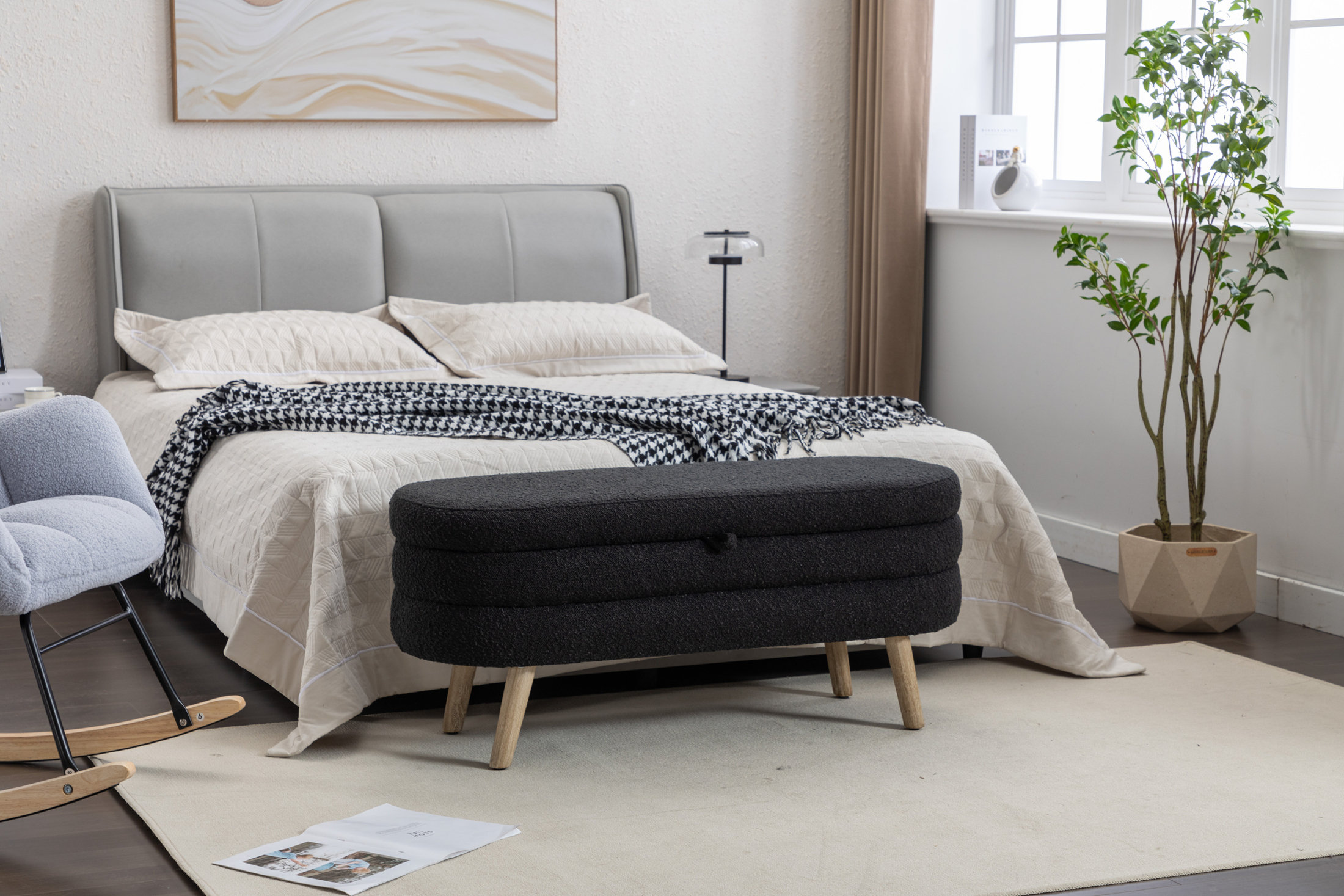 Everly Quinn Teddy velvet storage stool, ,with storage space, suitable ...