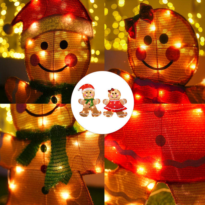 The Holiday Aisle® 2-Piece Lighted 2D Gingerbread Man, 23 Inch Pre-Lit ...