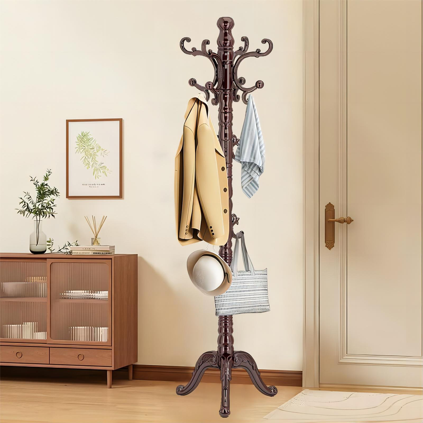 FEIYAN Wooden Coat Rack Stand, Vintage Wood Coat Rack Freestanding With ...