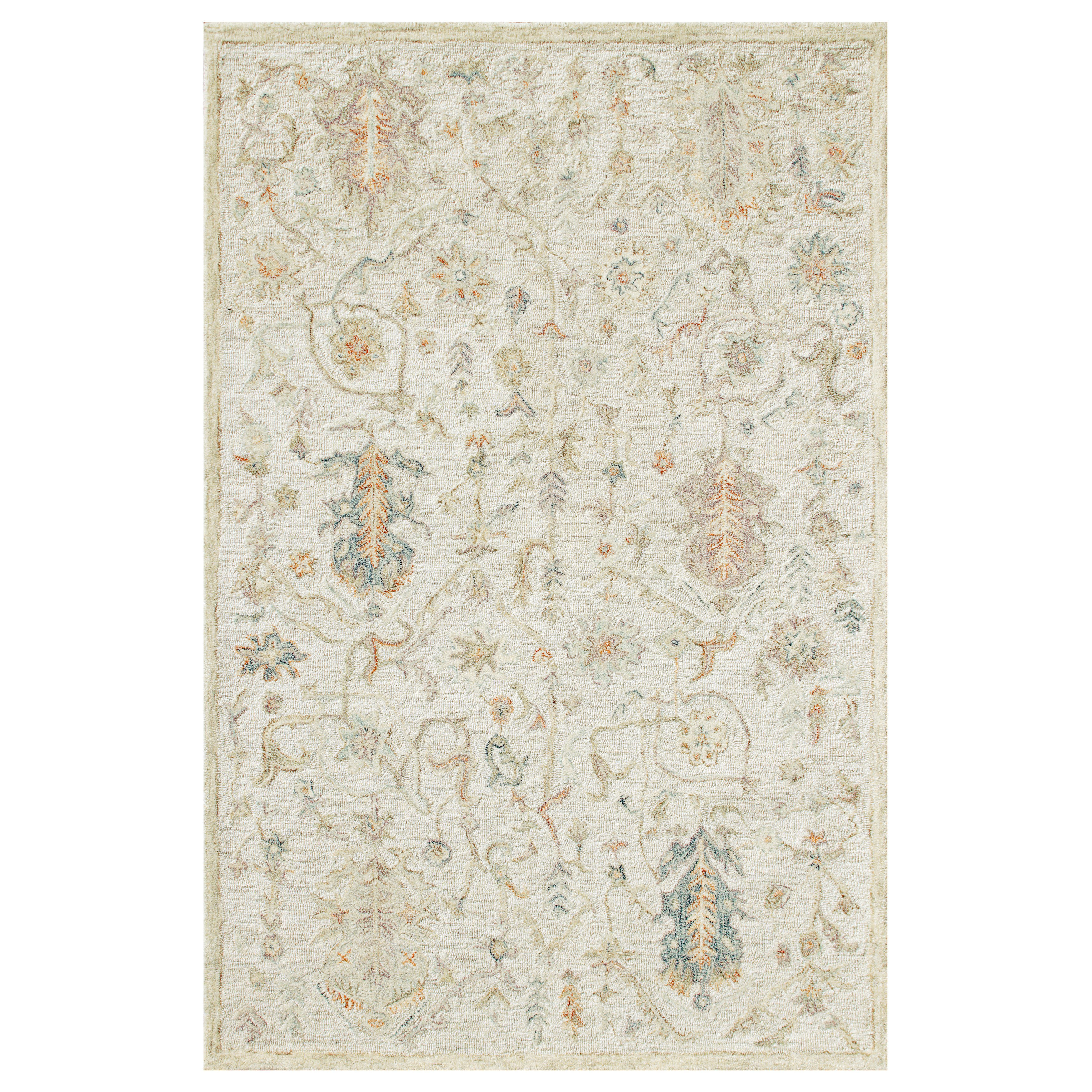 Bungalow Rose Floral Hand-Tufted Cut & Looped Natural Wool Indoor Area ...