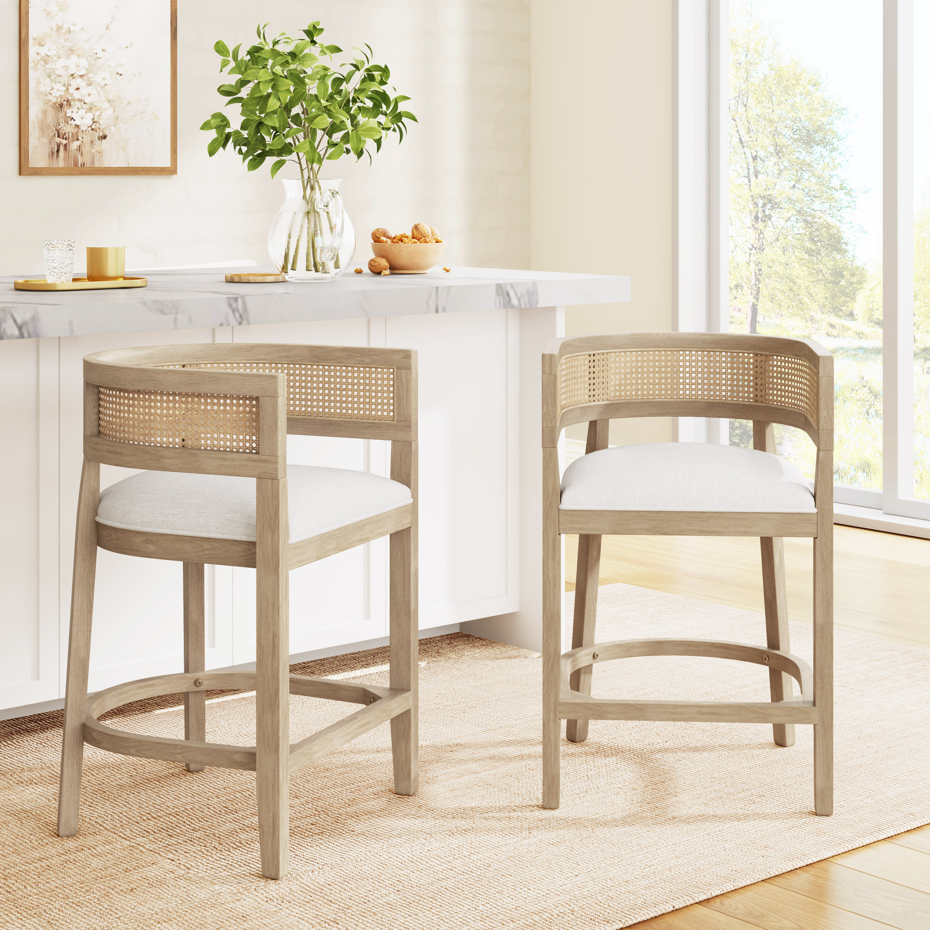 NFusion Cory Rubberwood Upholstered Bar Stools | Wayfair
